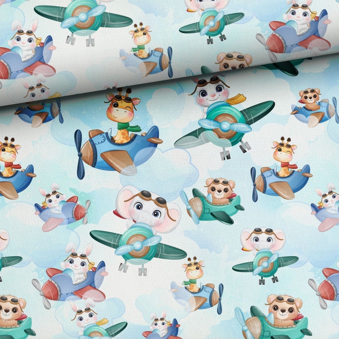 Airplane Fabric, Sky Animals Fabric by Half Meter, Pilot Fabric, Plane ...