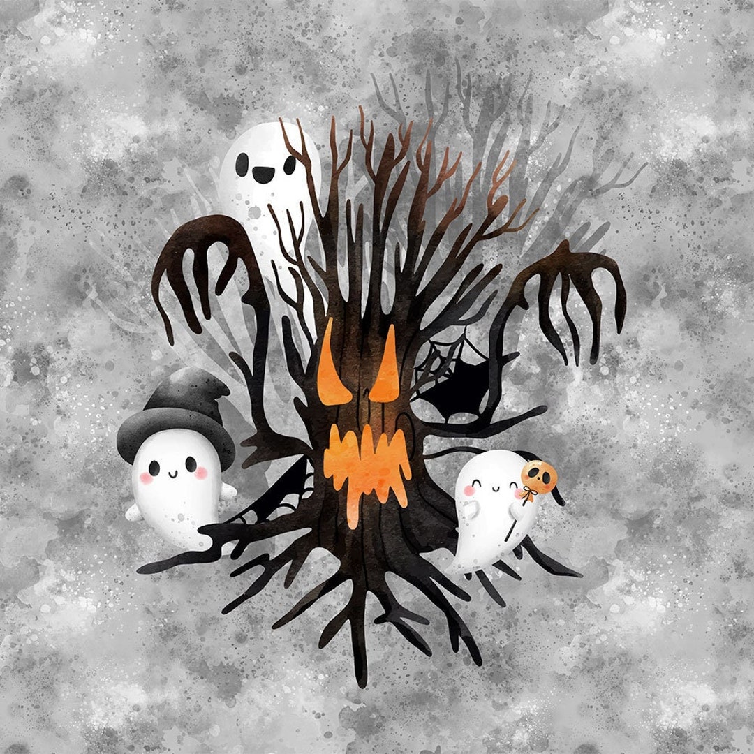 Spooky Tree Fabric Panel, Haunted Forest Fabric, Boo Ghosts Fabric ...
