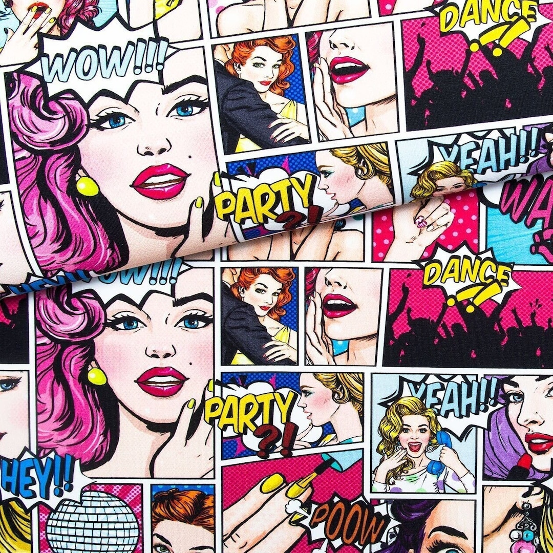 Comic Book Fabric, Pop Art Fabric by Half Meter, Funky Fabric, Party ...