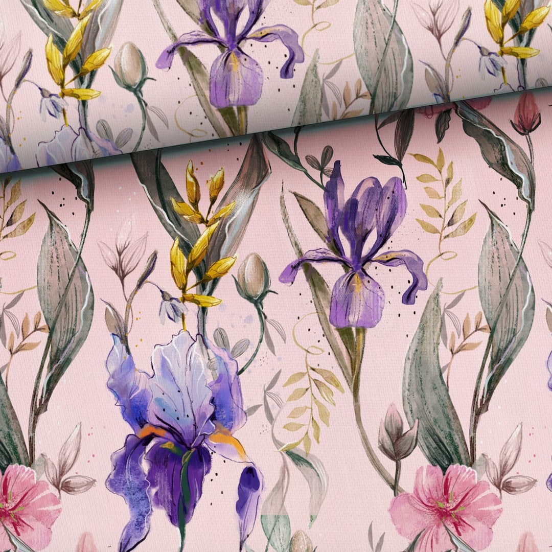 Iris Fabric Flowers Fabric by Half Meter Floral Fabric Knit - Etsy