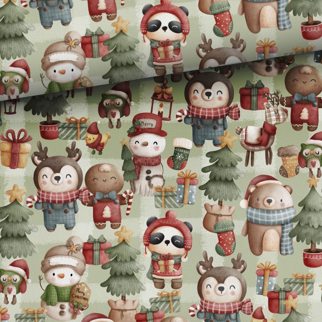 Holiday Fabric Retro Fabric Animals Snowman Fabric by Half - Etsy