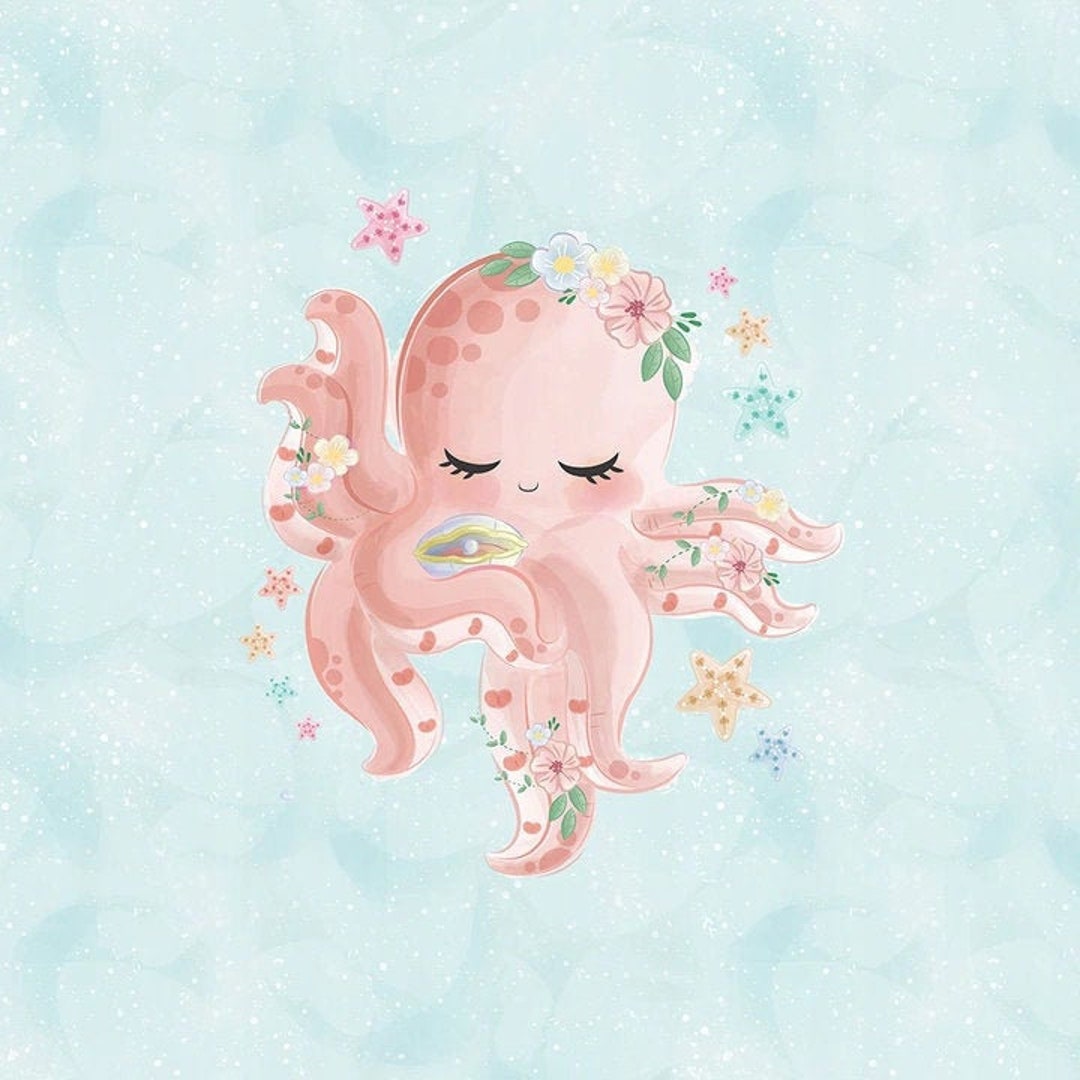 Octopus Fabric Panel, Nautical Fabric, Ocean Fabric, Sea Life Animals ...