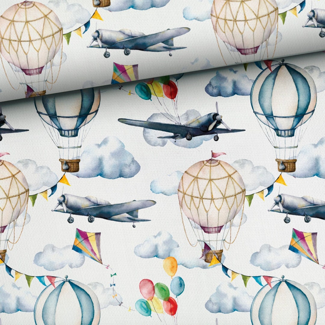 Airplanes Balloons Fabric Half Meter, Sky Fabric, Fly Aviation Planes ...