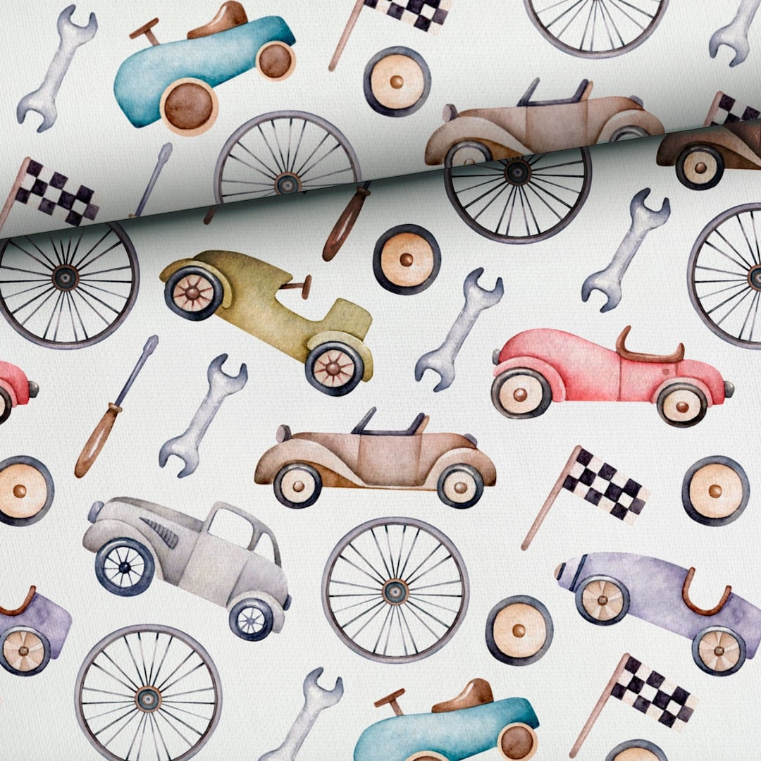 Cars Cotton Fabric by Half Meter, Racing Cars Route Motor Fabric 100% ...