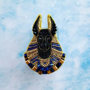 Embroidered Anubis Brooch Egyptian God Pin Beaded Jewelry Egyptian ...