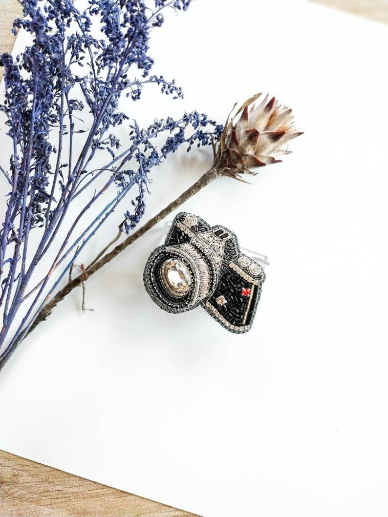 Beaded Camera Brooch Embroidered Photo Camera Pin Photographer | Etsy