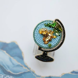 Beaded Globe Brooch Embroidered Traveller Jewelry Earth Planet - Etsy
