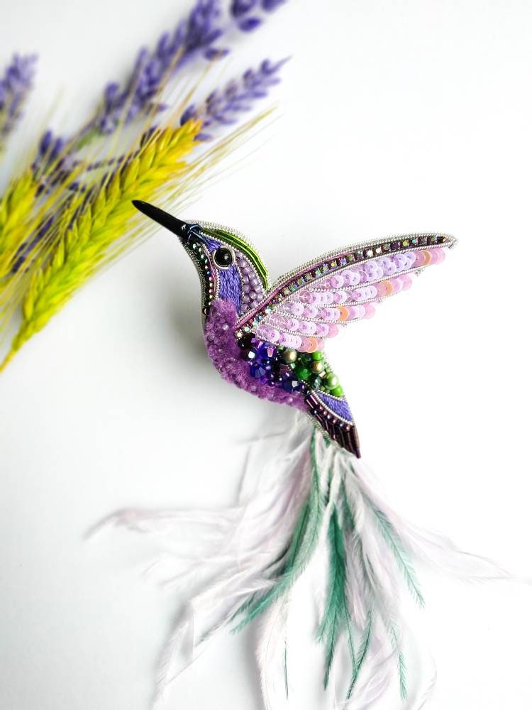 Beaded Hummingbird Brooch Pin Embroidered Gift for Her Bird - Etsy