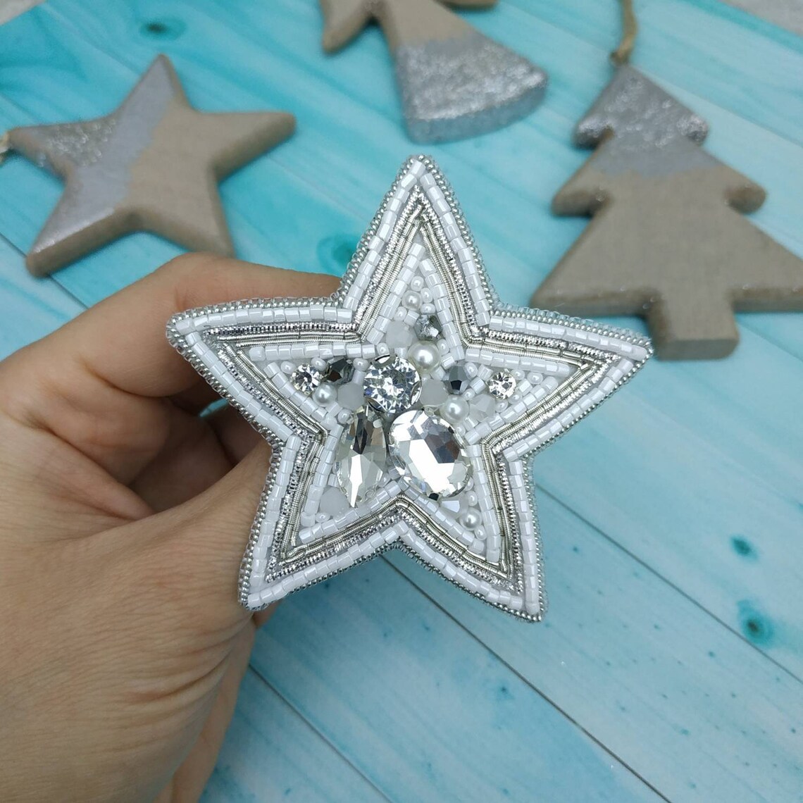 1 Pc Beaded Star Brooch White Star Pin Embroidered Celestial | Etsy