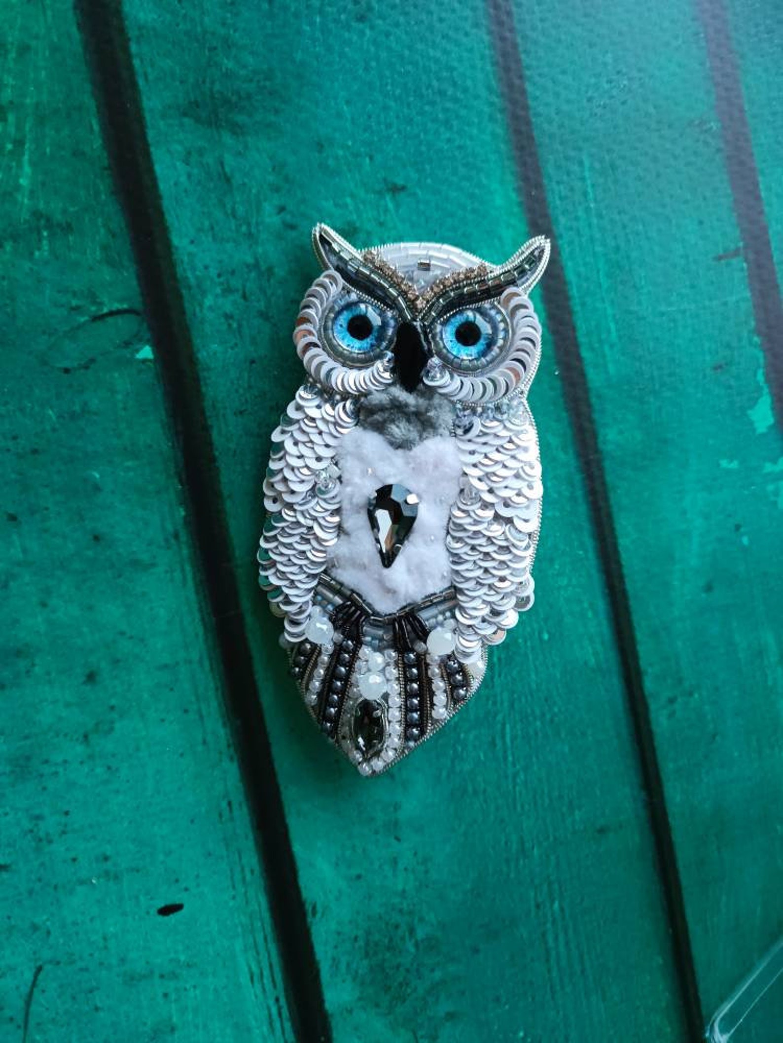 Beaded Owl Pin Embroidered Bird Brooch Handmade Jewelry Unique - Etsy