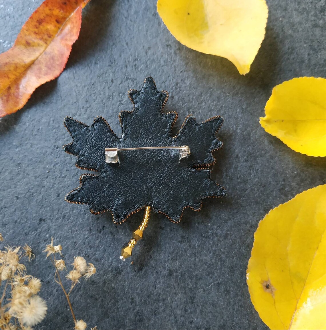 Beaded Maple Leaf Maple Leaf Brooch Autumn Jewelry Yellow - Etsy