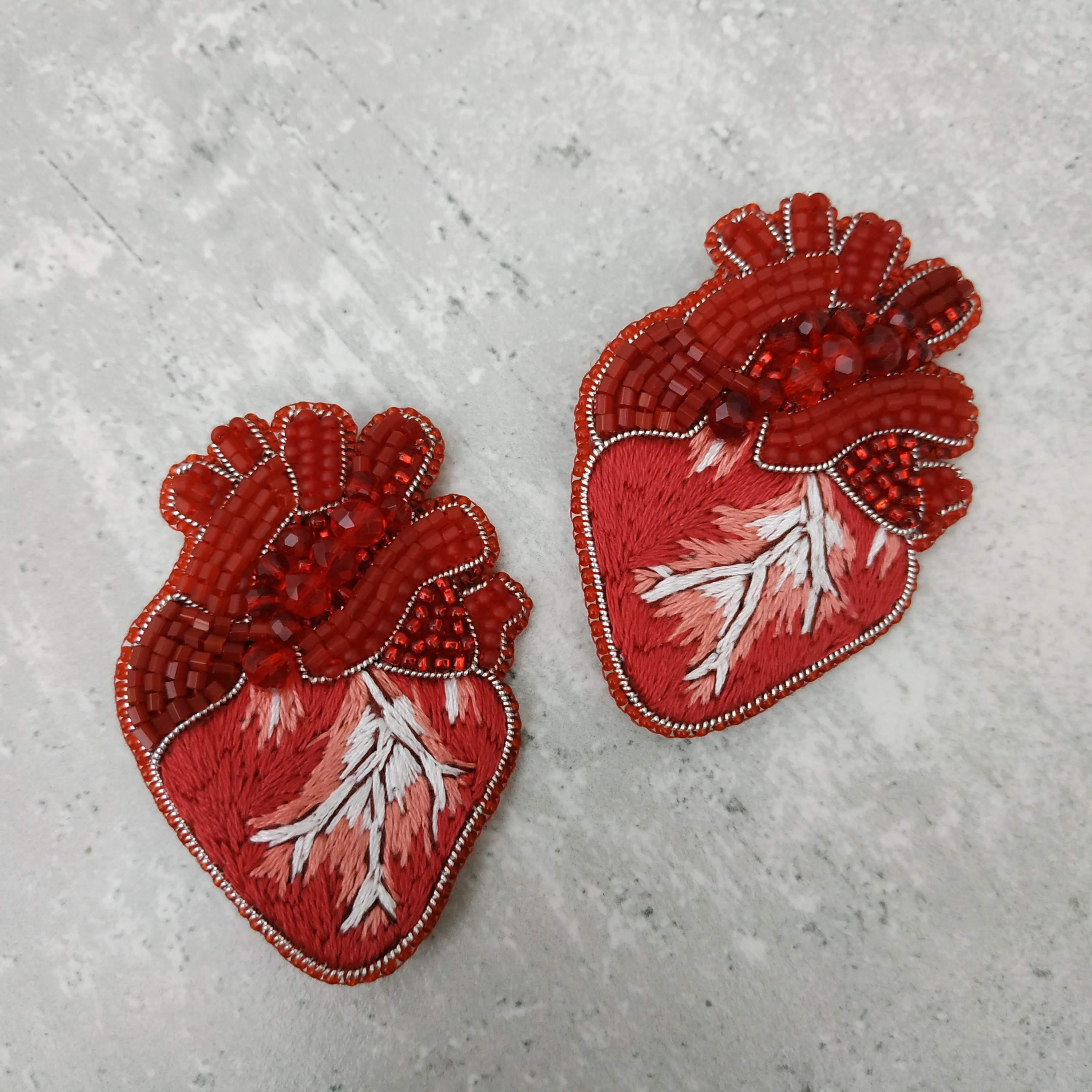 Embroidered Anatomical Heart Pin Beaded Brooch Cardiologist - Etsy