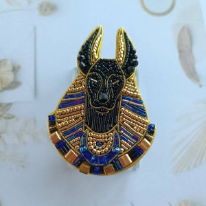 Embroidered Anubis Brooch Egyptian God Pin Beaded Jewelry Egyptian ...