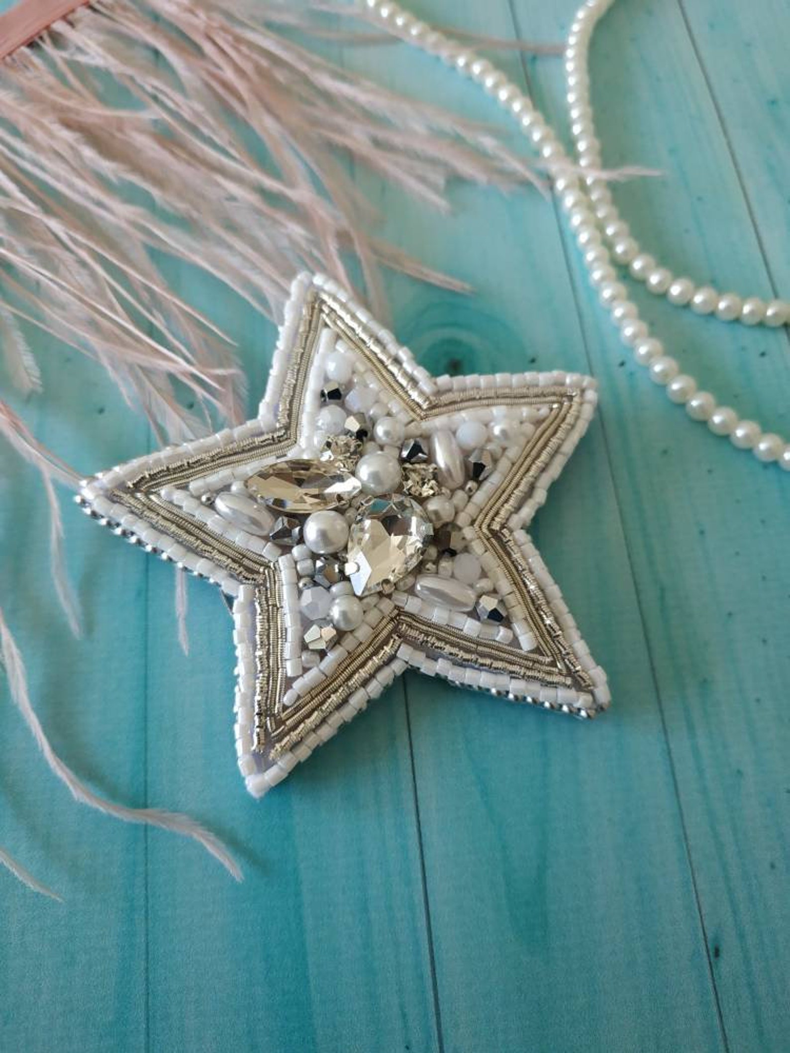1 Pc Beaded Star Brooch White Star Pin Embroidered Celestial | Etsy