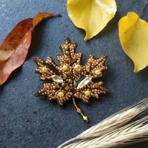 Beaded Maple Leaf Maple Leaf Brooch Autumn Jewelry Yellow - Etsy