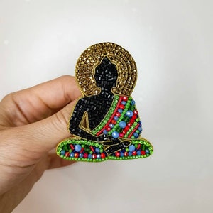 Embroidered Buddha Pin Buddhist Theme Beaded Portrait Brooch - Etsy