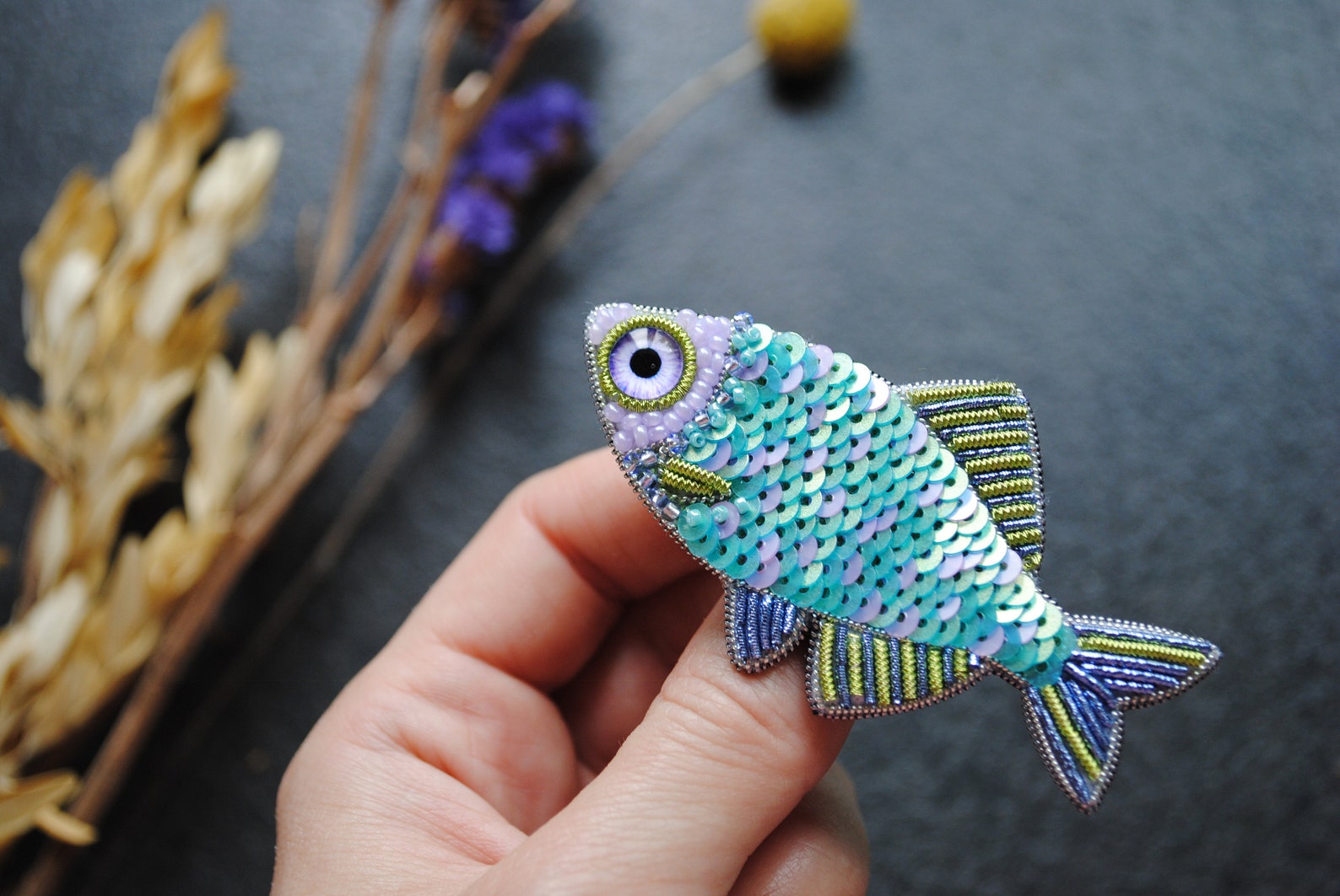 Embroidered Sequins Fish Brooch Beaded Pin Handmade Gift for - Etsy