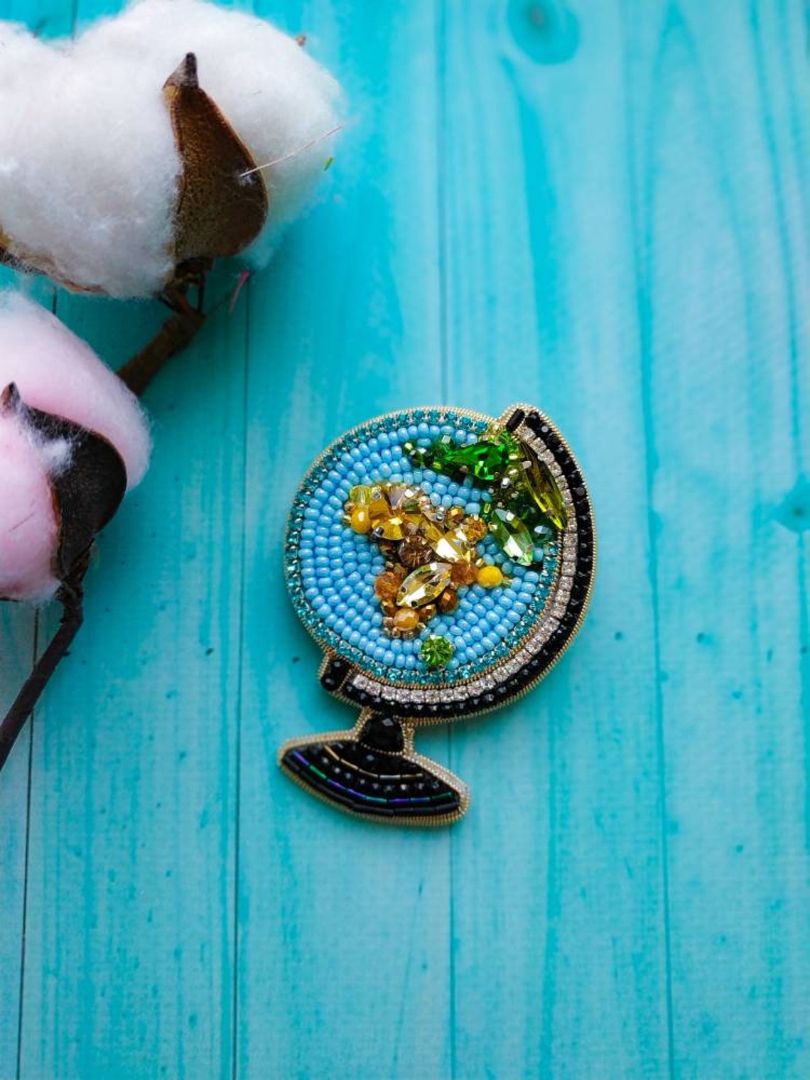 Beaded Globe Brooch Embroidered Traveller Jewelry Earth Planet - Etsy