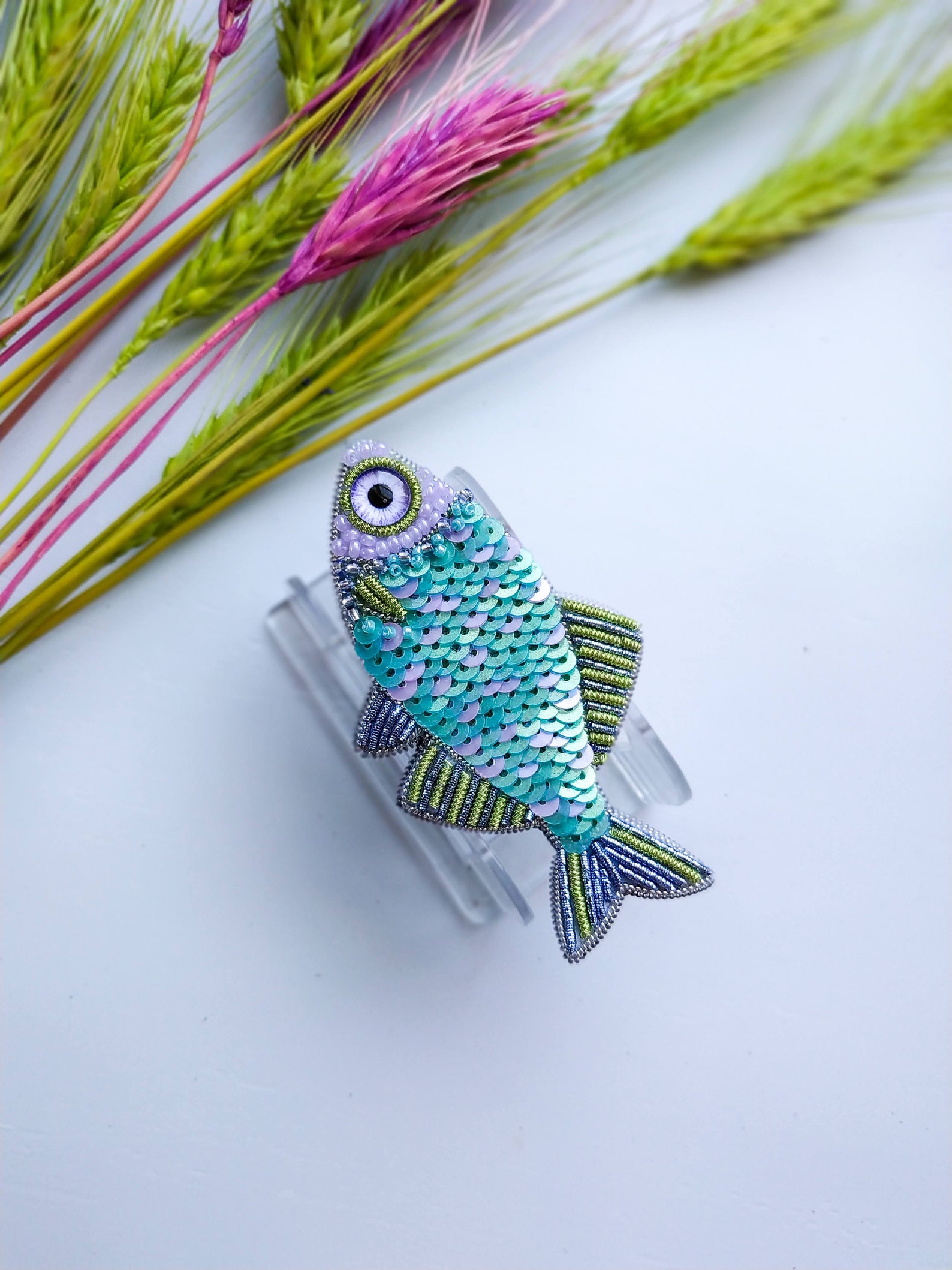 Embroidered Sequins Fish Brooch Beaded Pin Handmade Gift for | Etsy
