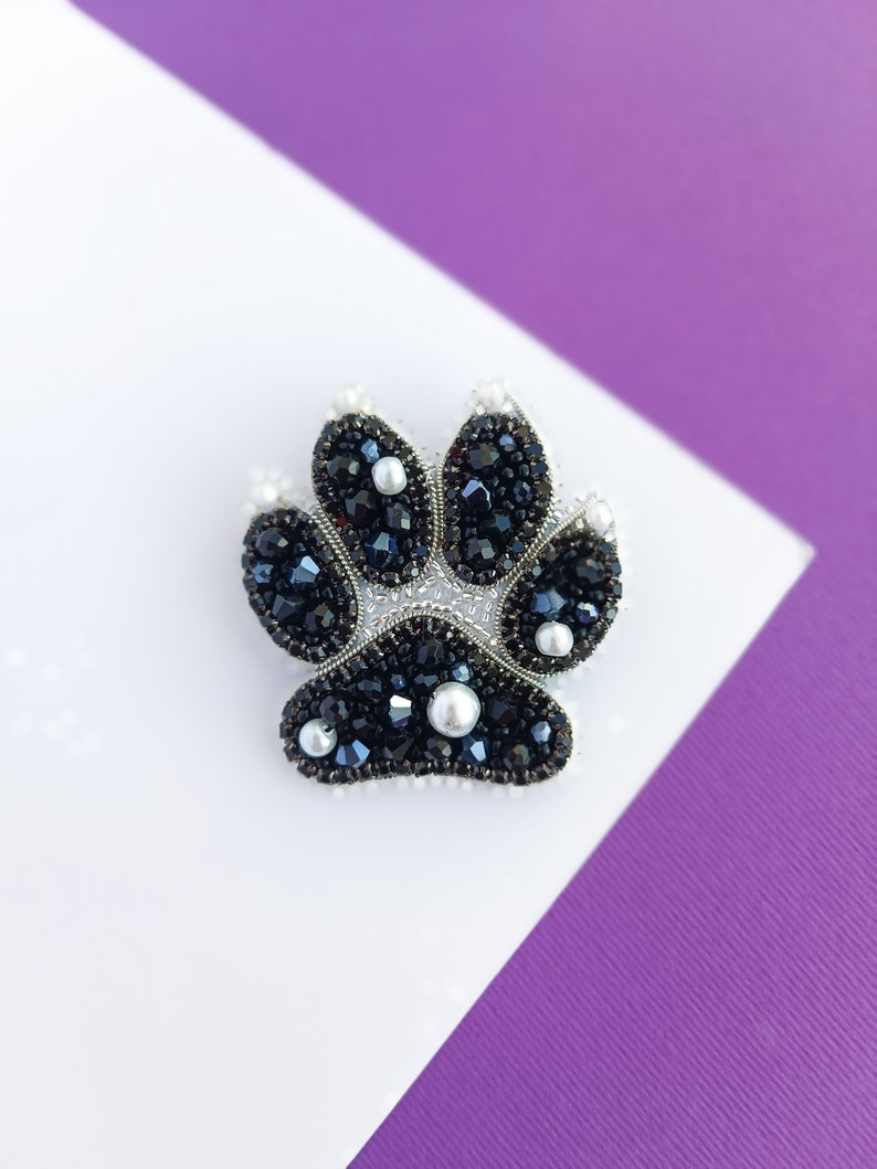 Hand Embroidered Beaded Brooch, Cat Paw Pin Dog Paw Jewelry Animal Paw ...