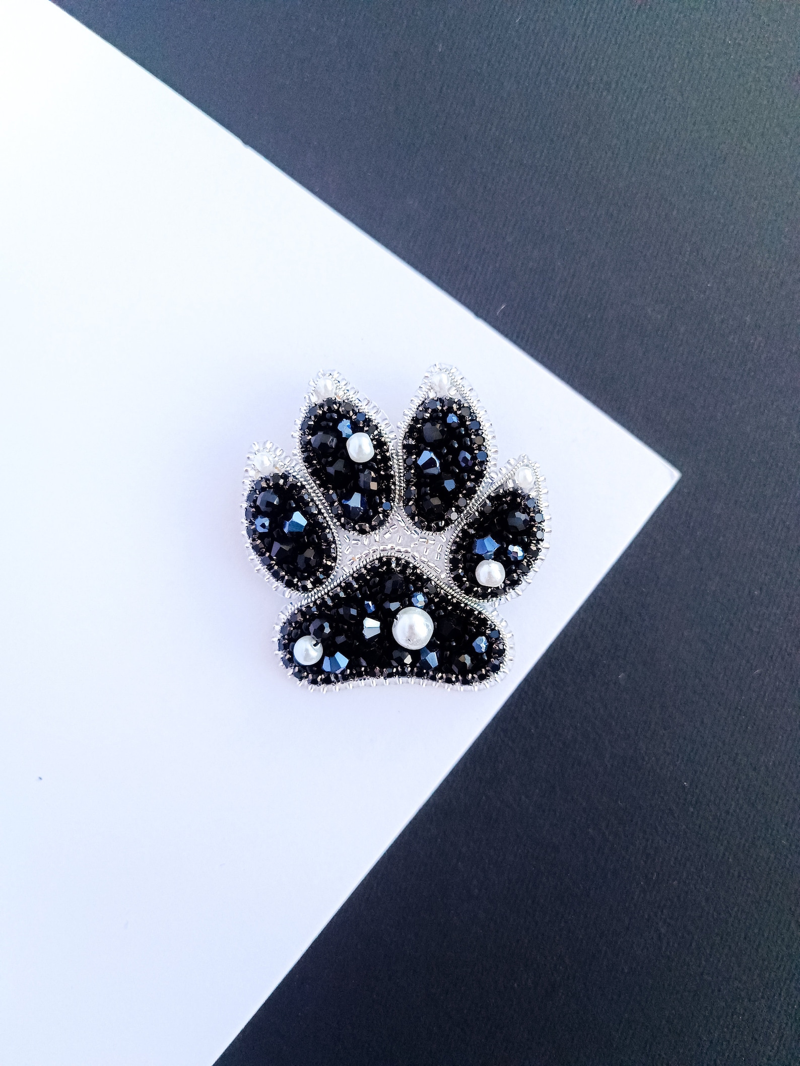Hand Embroidered Beaded Brooch, Cat Paw Pin Dog Paw Jewelry Animal Paw ...