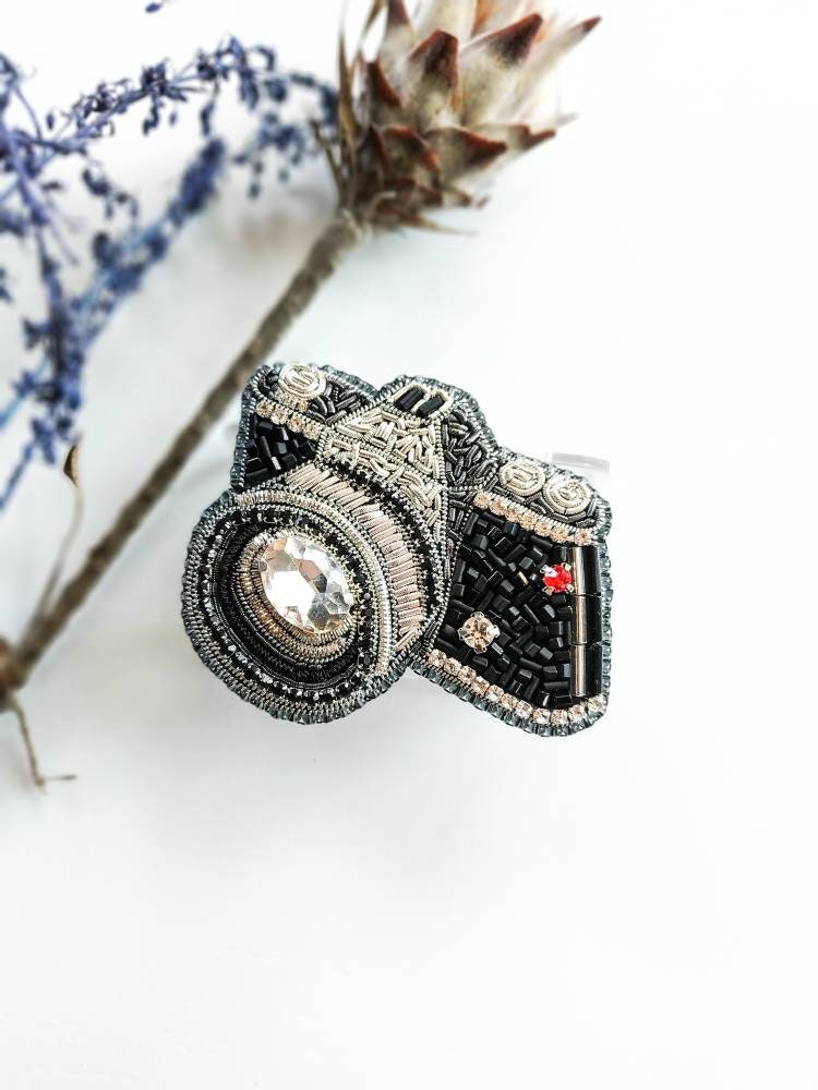 Beaded Camera Brooch Embroidered Photo Camera Pin Photographer | Etsy