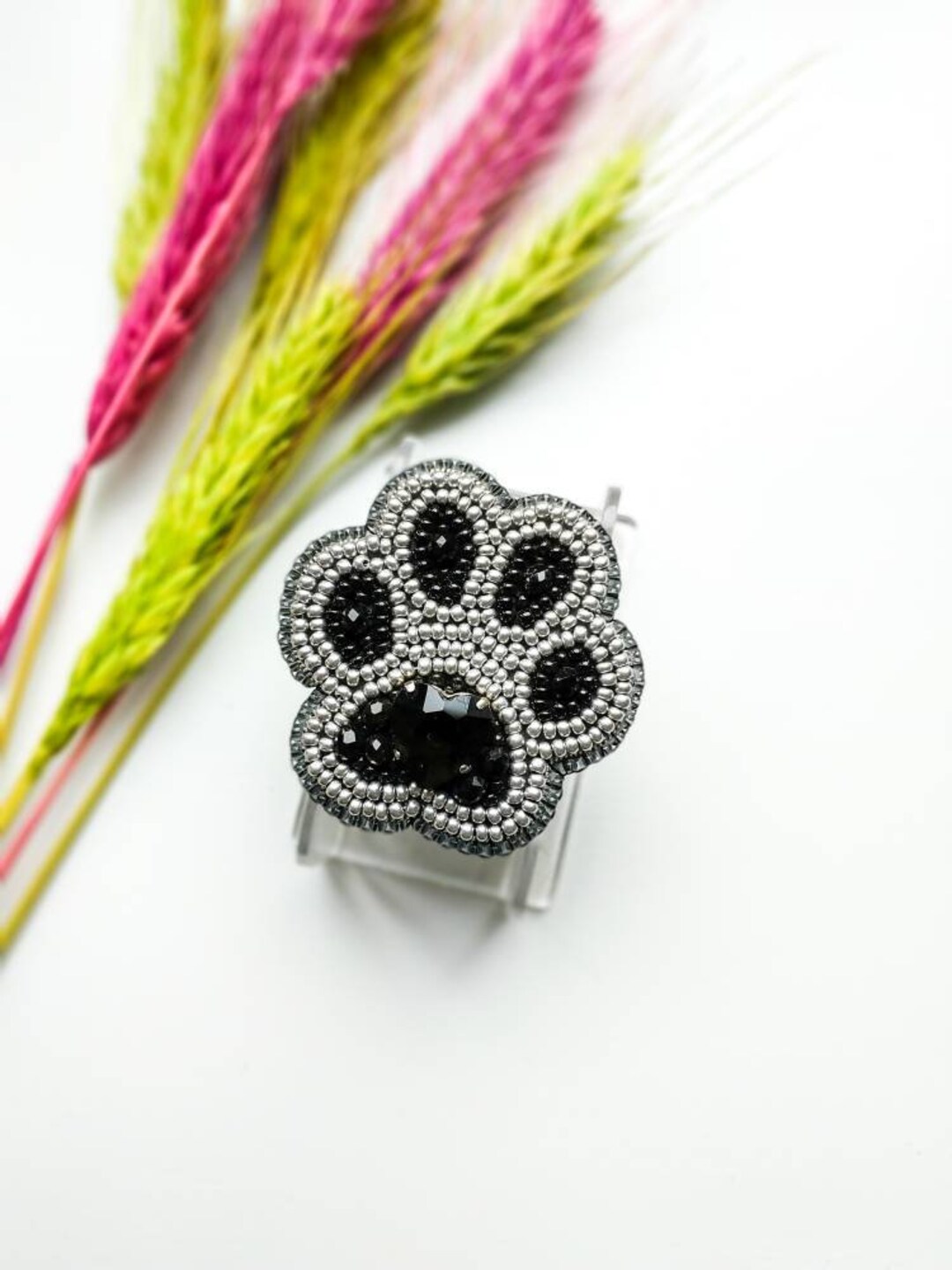 1 Pc Hand Embroidered Beaded Brooch, Cat Paw Pin Dog Paw Jewelry Animal ...