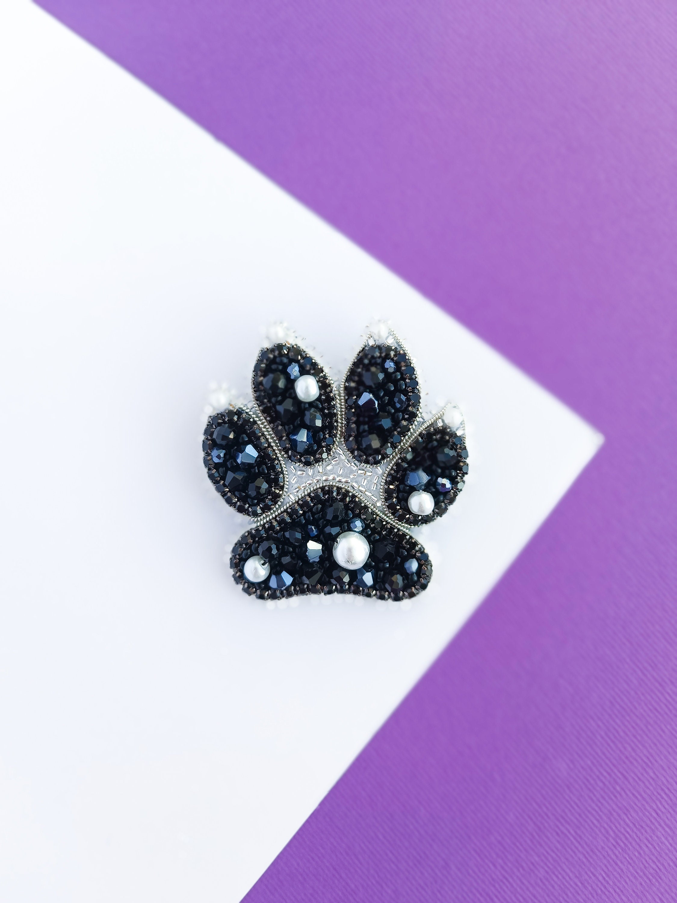 Hand Embroidered Beaded Brooch, Cat Paw Pin Dog Paw Jewelry Animal Paw ...