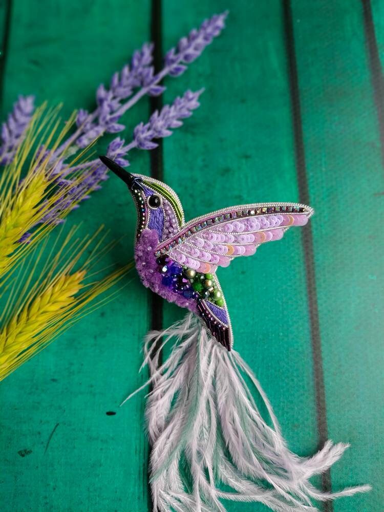 Beaded Hummingbird Brooch Pin Embroidered Gift for Her Bird - Etsy