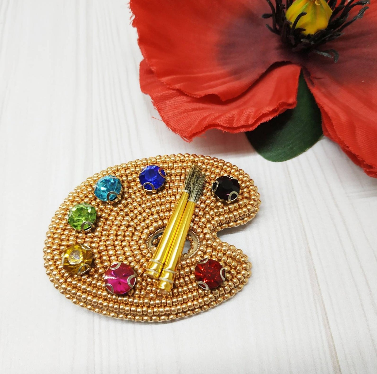 Beaded Brooch for Painter Colors Palette Gift for Painter | Etsy