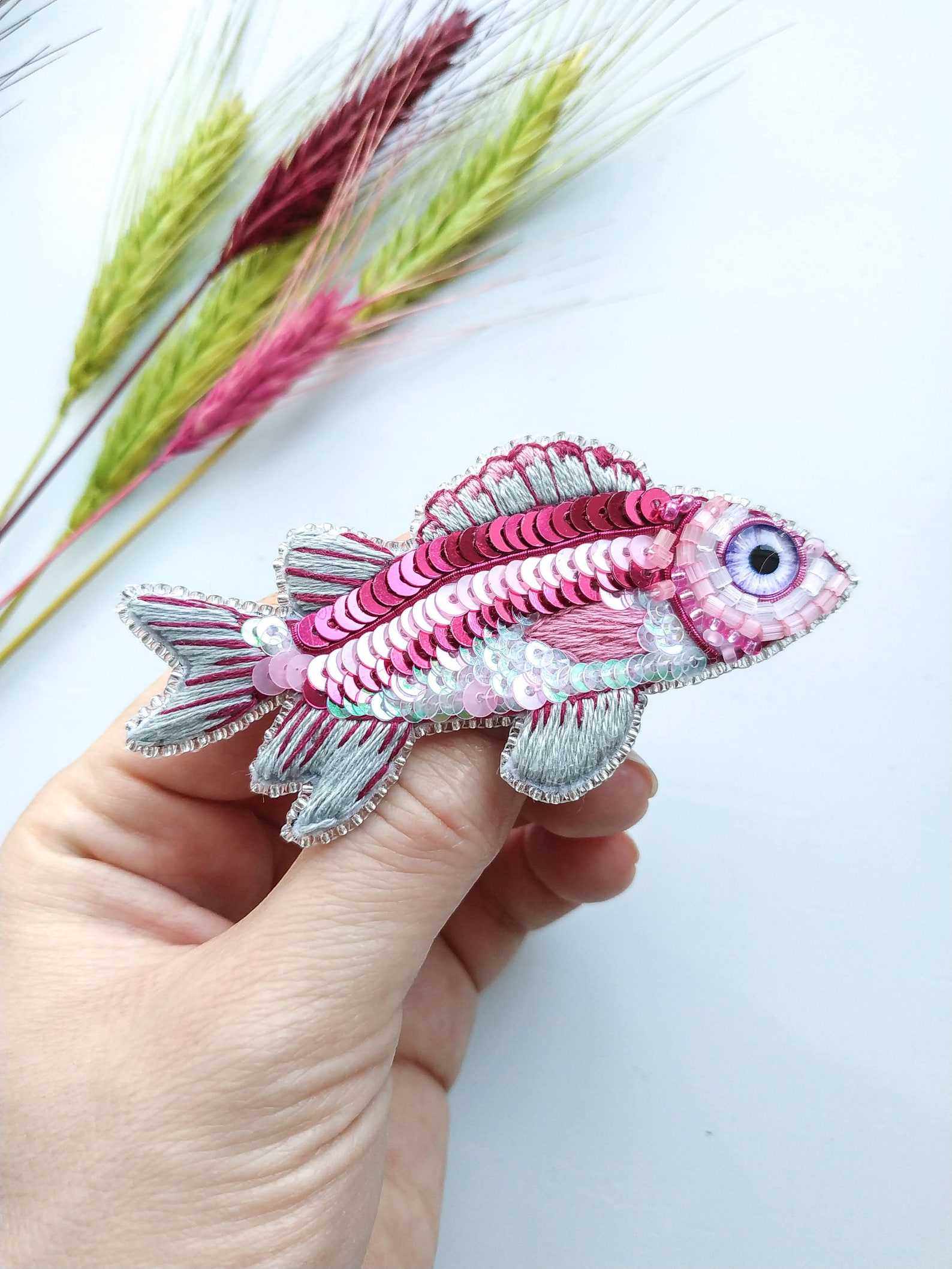 Beaded Fish Brooch Embroidered With Silk Threads Seed Beads - Etsy