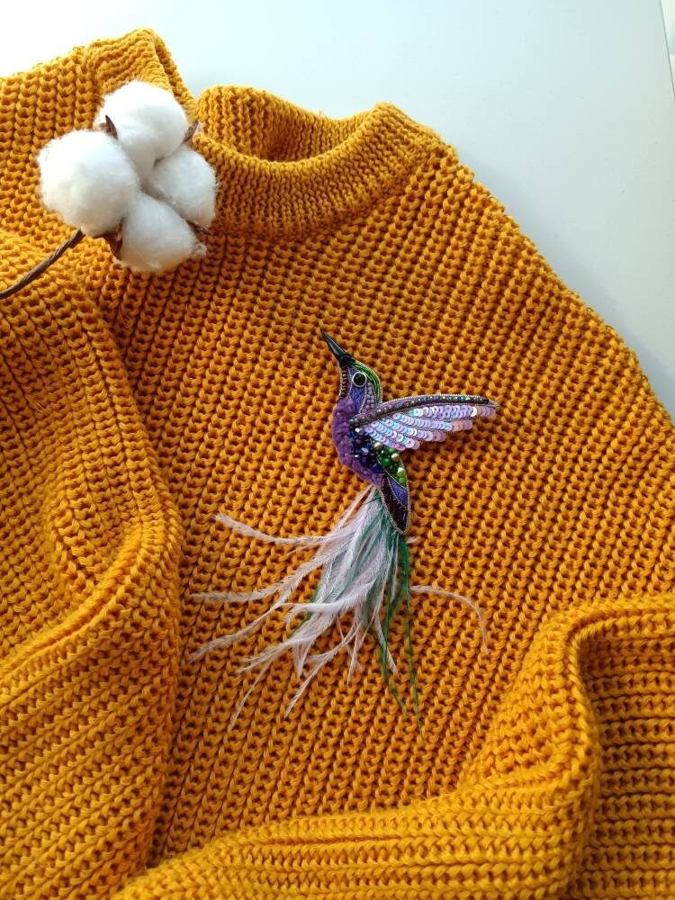 Beaded Hummingbird Brooch Pin Embroidered Gift for Her Bird - Etsy