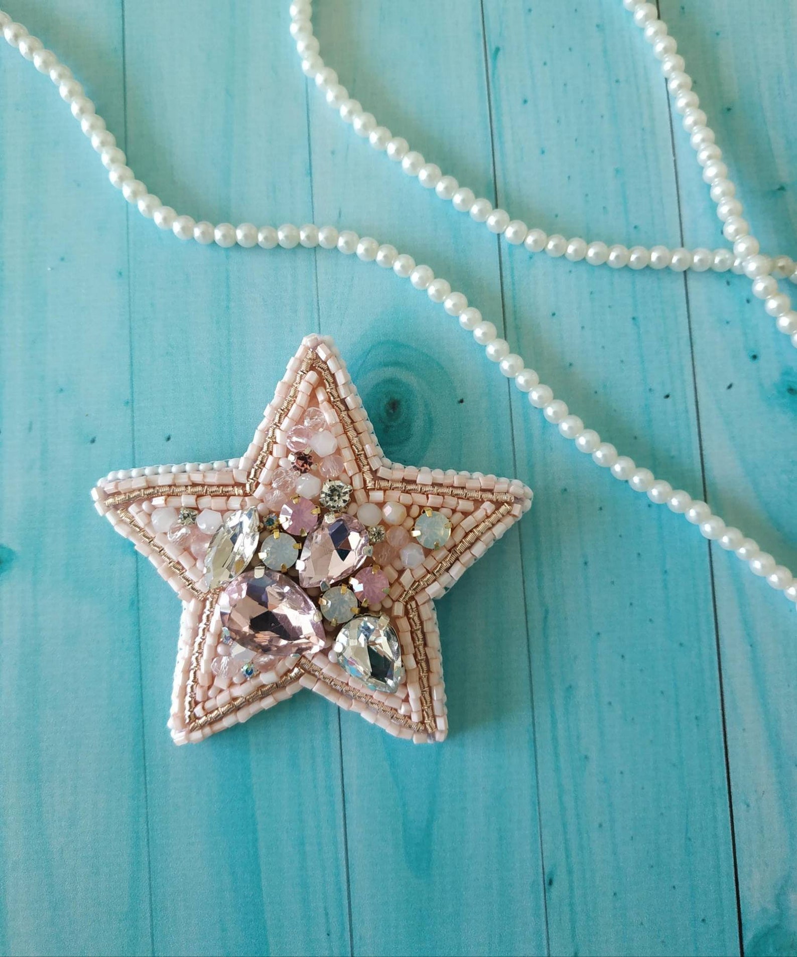 1 Pc Beaded Star Brooch White Star Pin Embroidered Celestial | Etsy