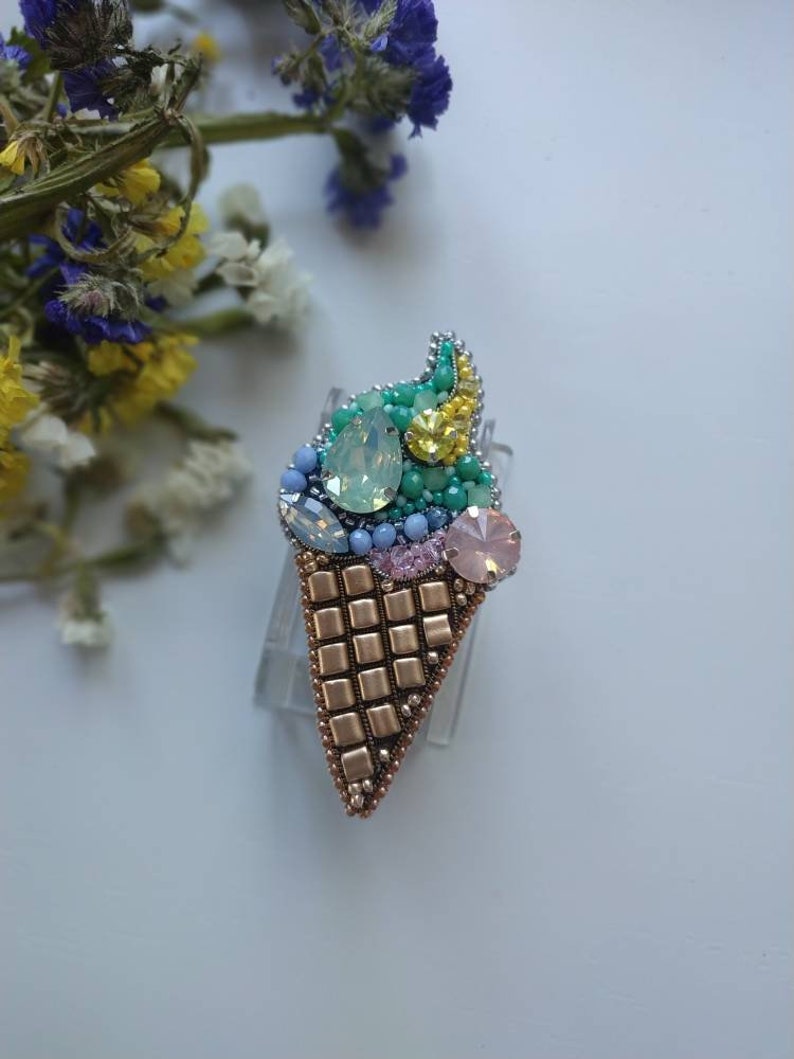 Beaded Ice Cream Brooch Pin Embroidered Jewelry Gift for Her - Etsy