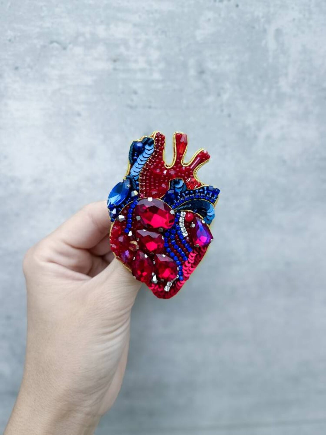 Embroidered Anatomical Heart Brooch Beaded Brooch Gift for Her ...