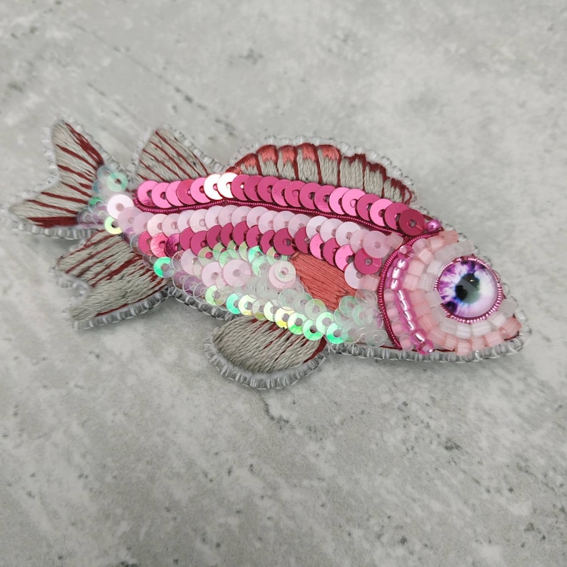 Beaded Fish Brooch Embroidered With Silk Threads, Seed Beads and ...