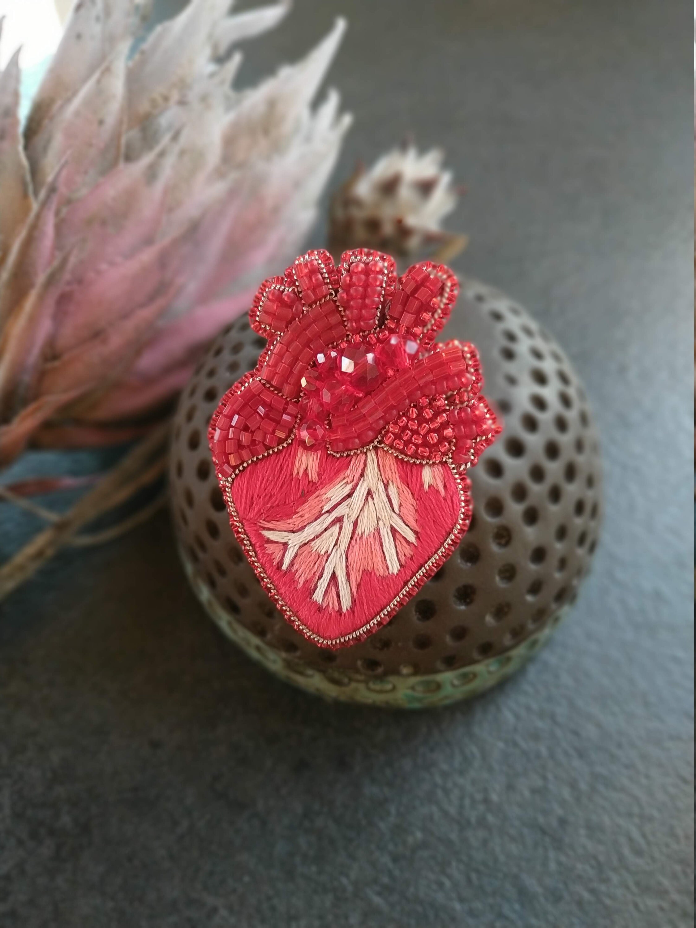 Embroidered Anatomical Heart Pin Beaded Brooch Cardiologist - Etsy