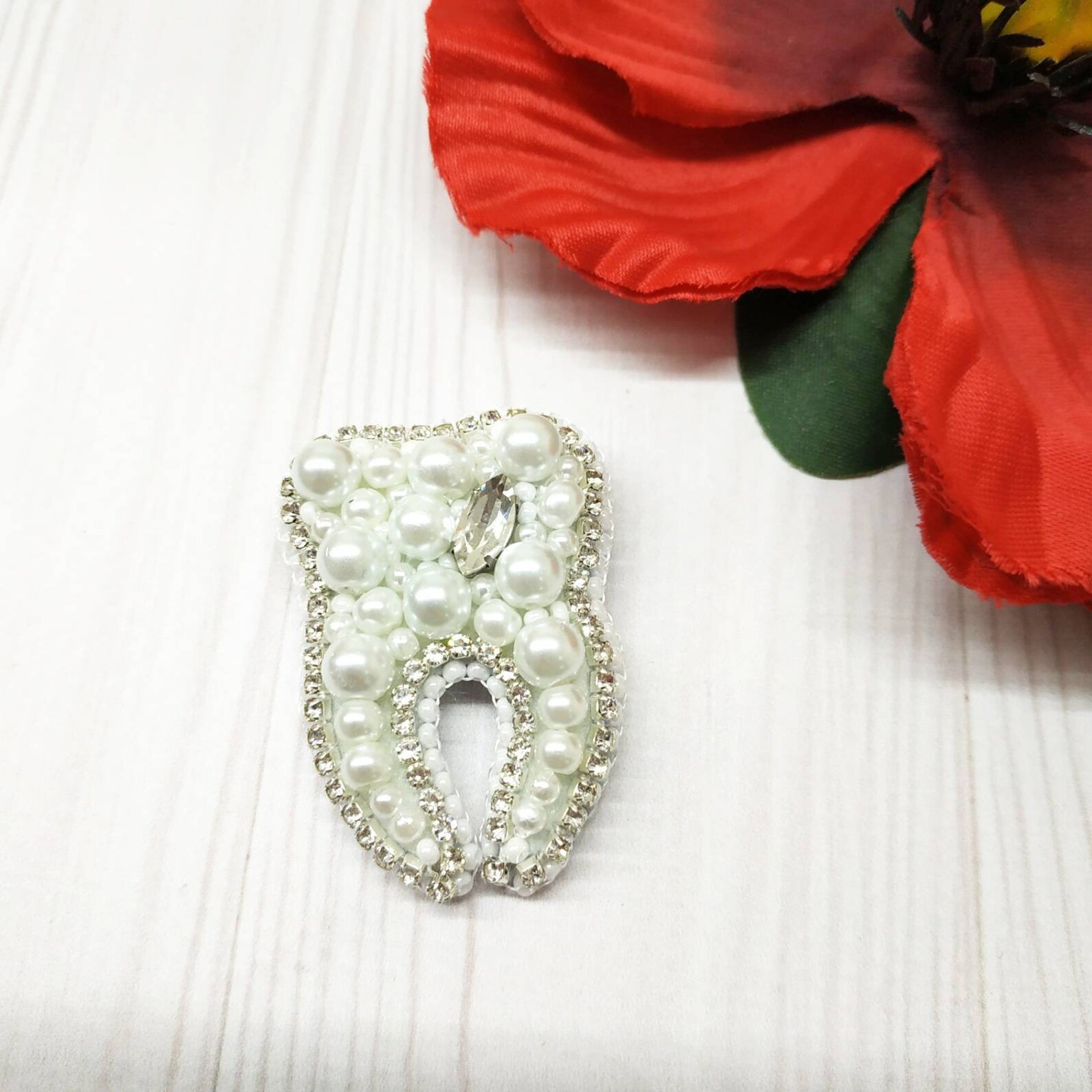 Beaded Tooth Brooch Embroidered Pin White Tooth Brooch for - Etsy