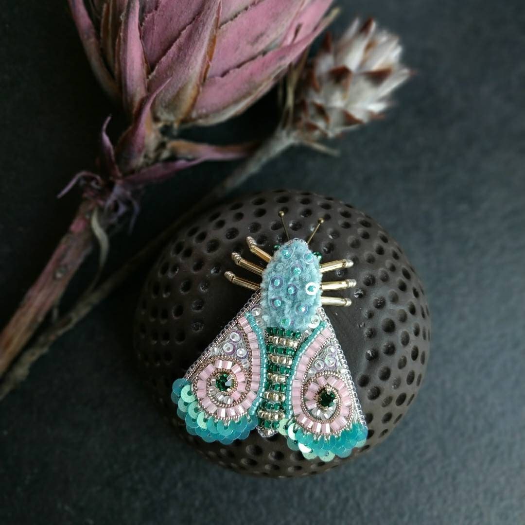 Cicada Brooch Beaded Moth Pin Beetle Jewelry Embroidered - Etsy