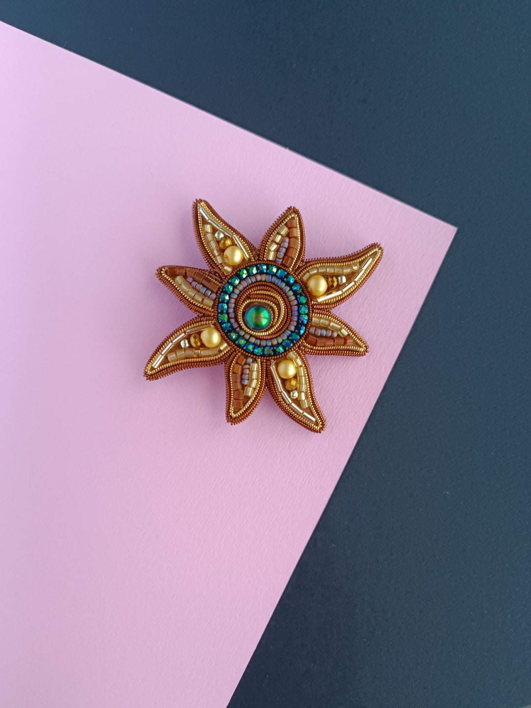 Embroidered Sun Brooch Beaded Solar Pin Made in Ukraine Unique Jewelry ...
