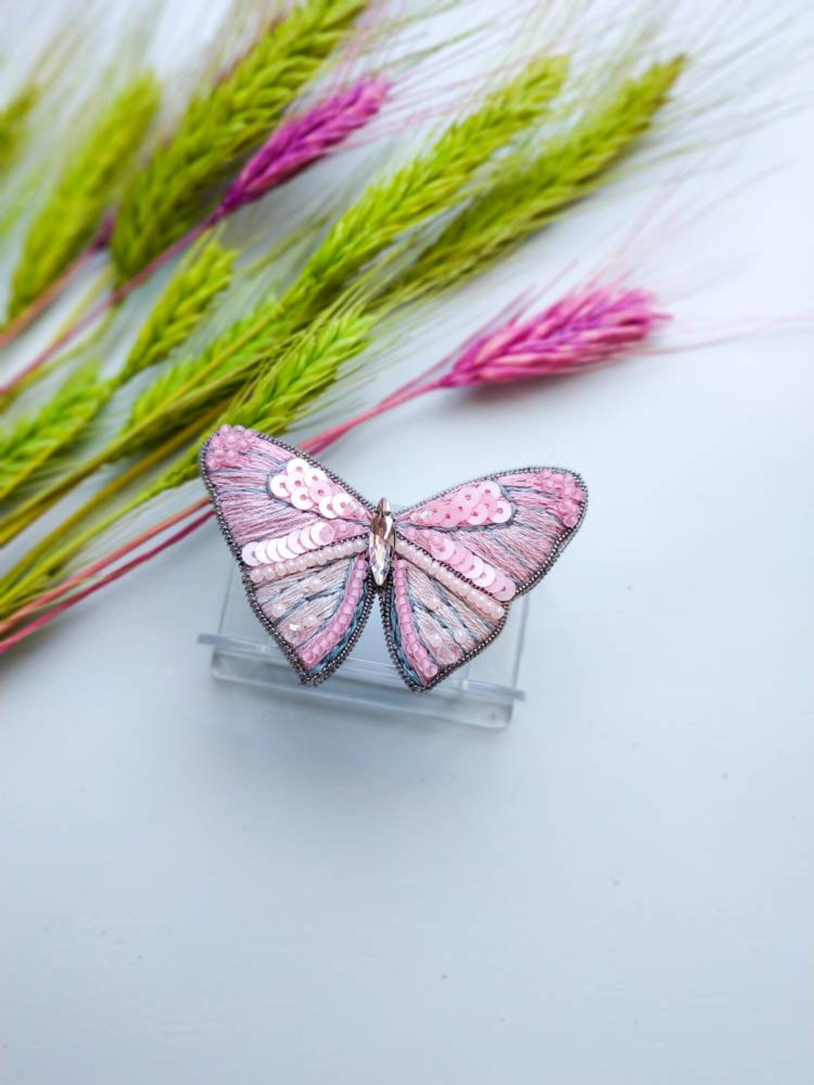 Embroidered Pink Butterfly Brooch Cotton Pin Handmade Jewelry Insect ...