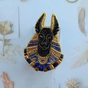 Embroidered Anubis Brooch Egyptian God Pin Beaded Jewelry Egyptian ...