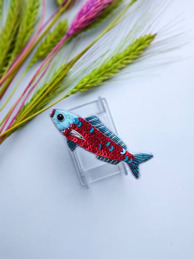 Embroidered Fish Brooch Beaded Jewelry Sequins Pin Unique | Etsy