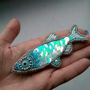 Handmade Beaded Fish Brooch: Embroidered Sequined Pin - Etsy