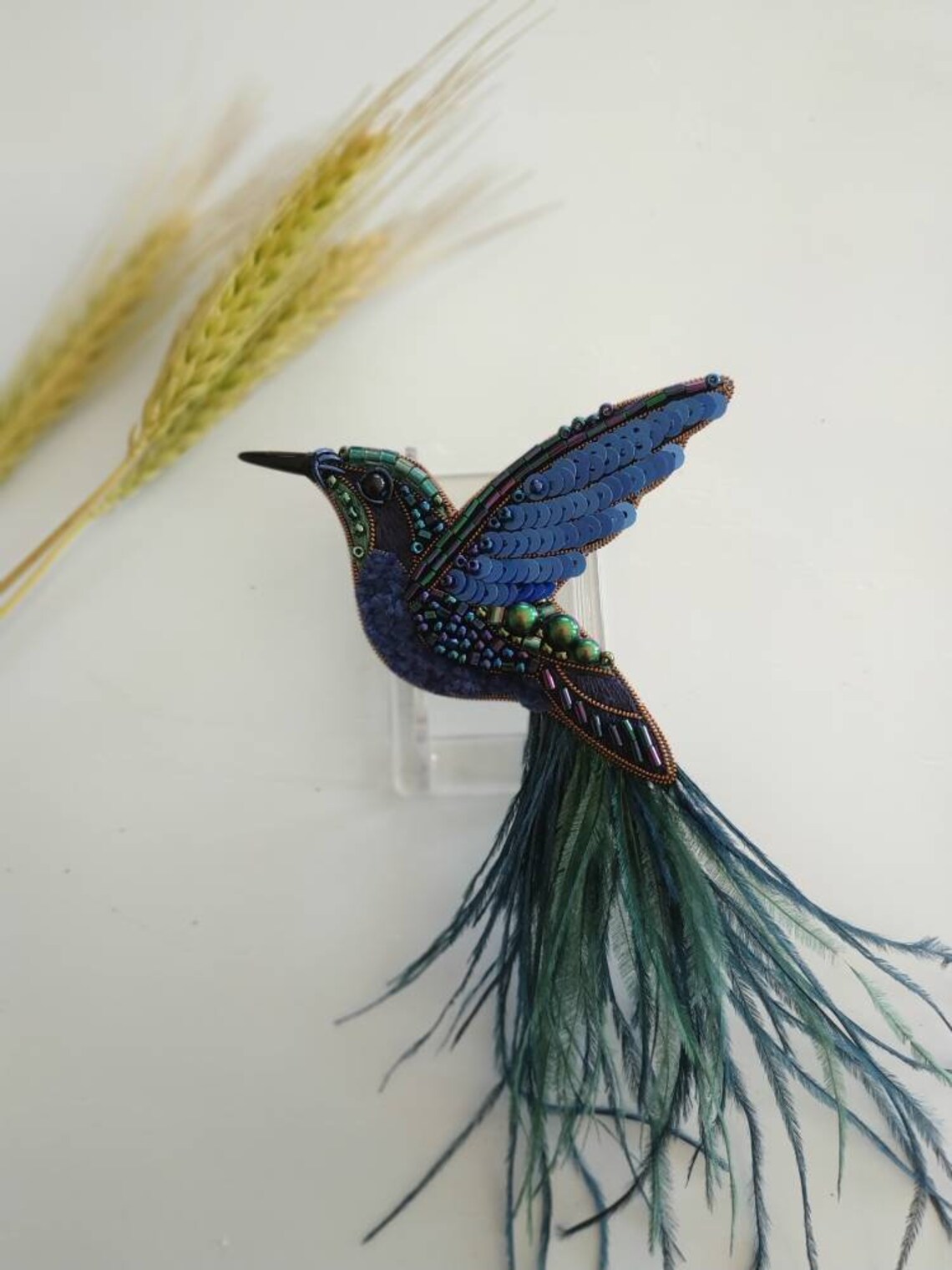 Colibri Handmade Brooch Embroidered Hummingbird Jewelry With Ostrich ...