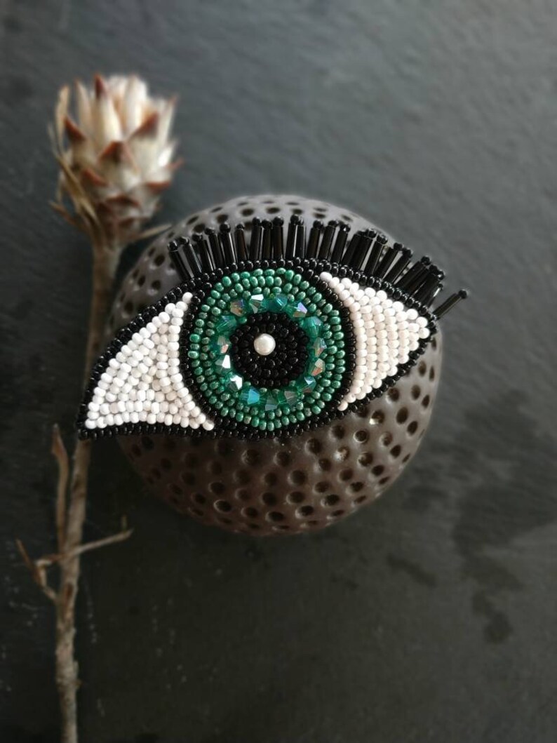 Beaded eye brooch evil eye gift for her embroidered green | Etsy