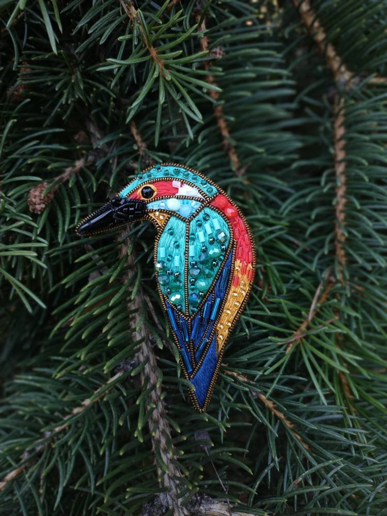 Bird brooch embroidered with beads and cotton threads bird pin | Etsy