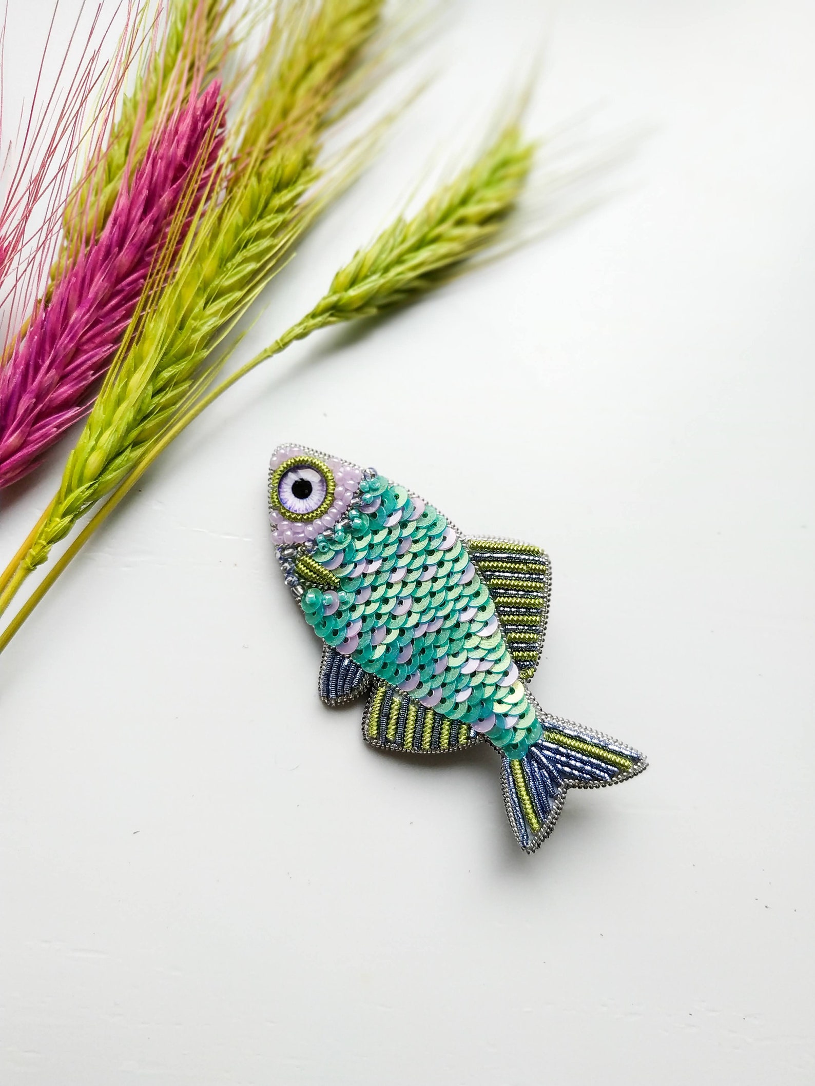 Embroidered Sequins Fish Brooch Beaded Pin Handmade Gift for - Etsy