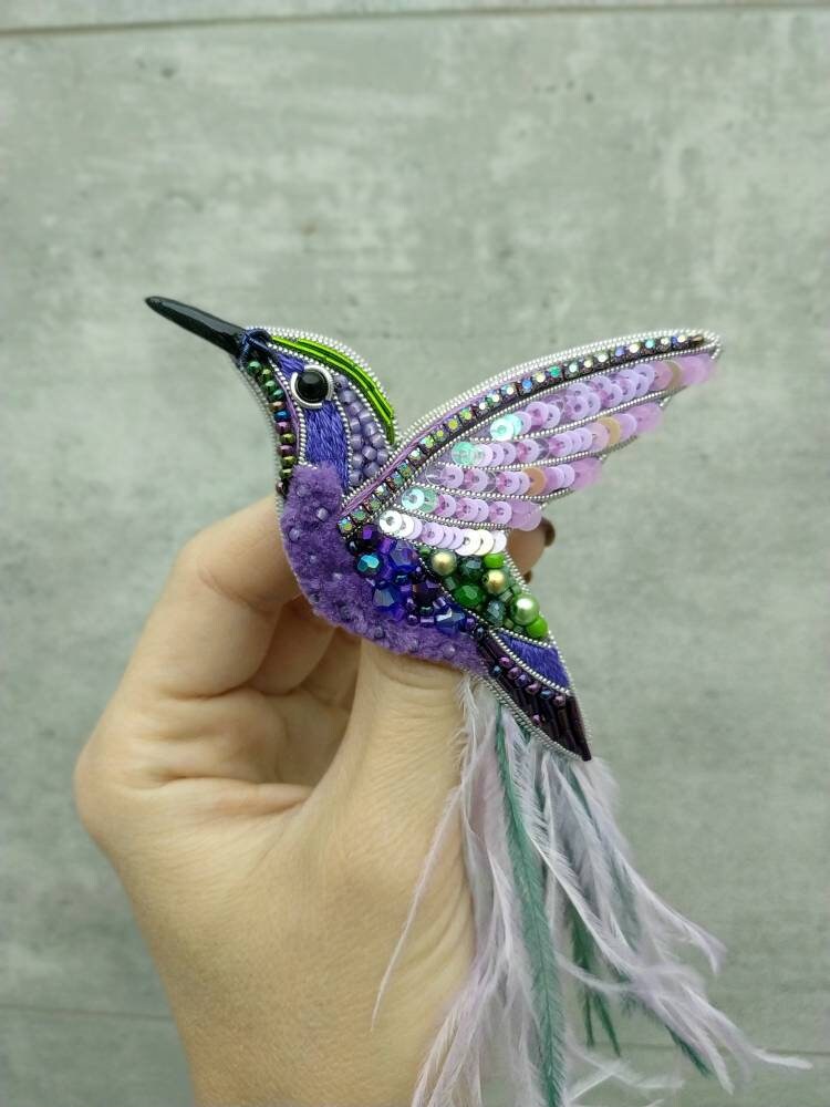 Beaded Hummingbird Brooch Pin Embroidered Gift for Her Bird - Etsy