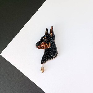Embroidered Dog Brooch Handmade Beaded Doberman Pin Animal Jewelry Dog ...